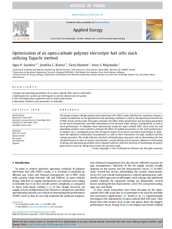 (PDF) Optimization of an open-cathode polymer electrolyte fuel cells ...