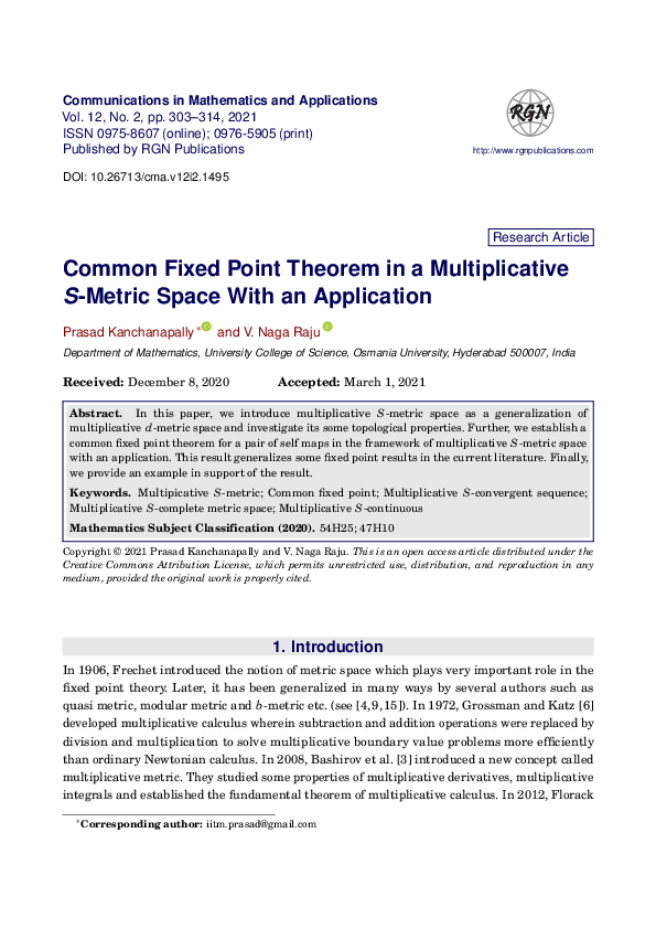 (PDF) Common Fixed Point Theorem in a Multiplicative S -Metric Space ...