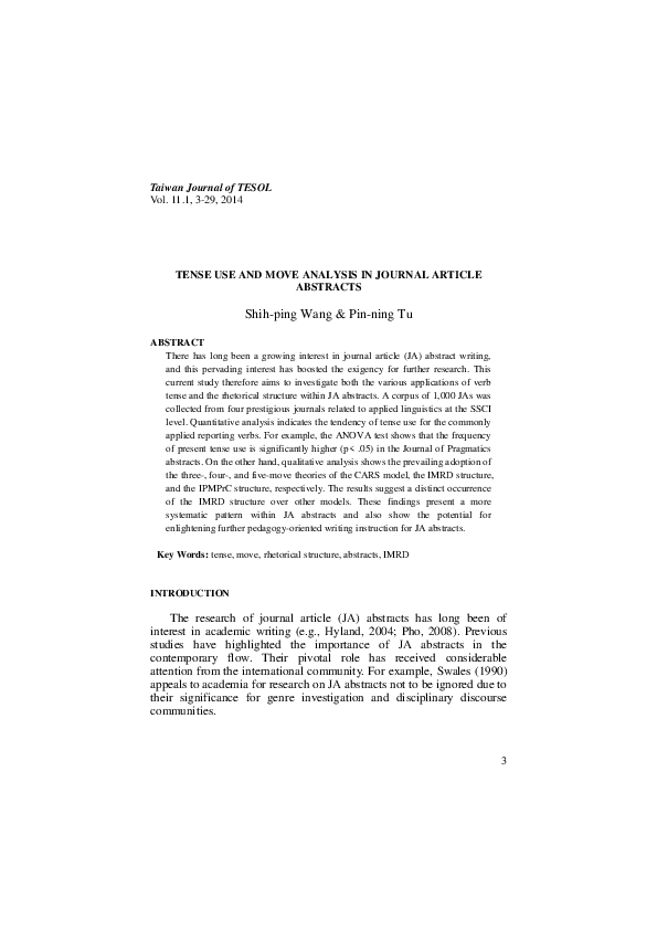 (PDF) Tense Use and Move Analysis in Journal Article Abstracts