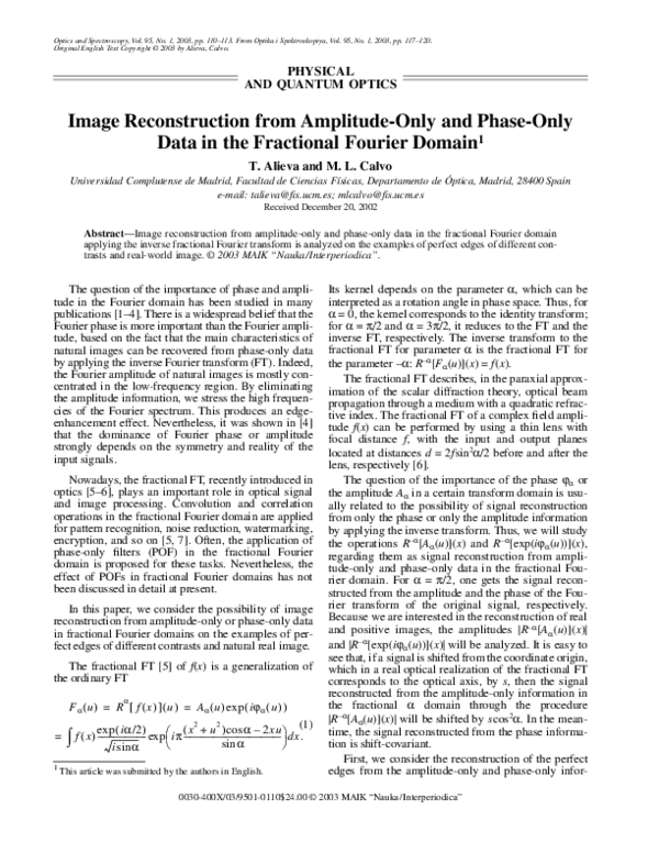 (PDF) Fractional Fourier Image Reconstruction Techniques