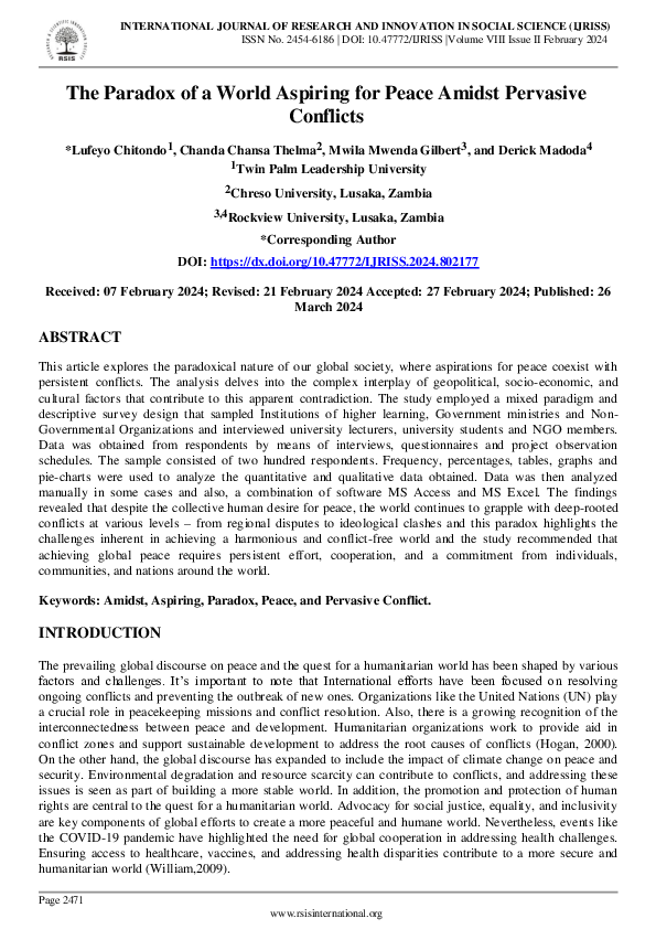 (PDF) The Paradox of a World Aspiring for Peace Amidst Pervasive Conflicts