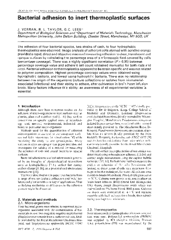 (PDF) Bacterial adhesion to inert thermoplastic surfaces | Rebecca ...