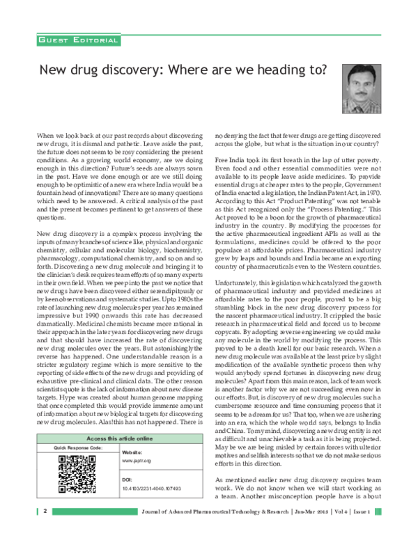 (PDF) New drug discovery: Where are we heading to?