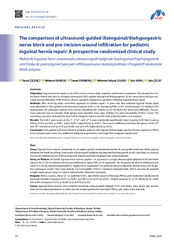 (PDF) The Comparasion of ultrasound-guided ilioinguinal/iliohypogastric nerve block and ...