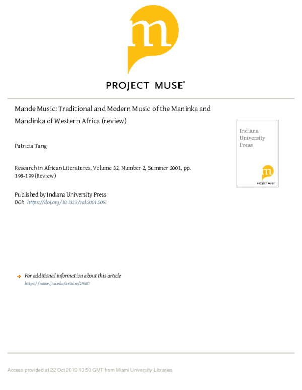 (PDF) Mande Music: Traditional and Modern Music of the Maninka and ...