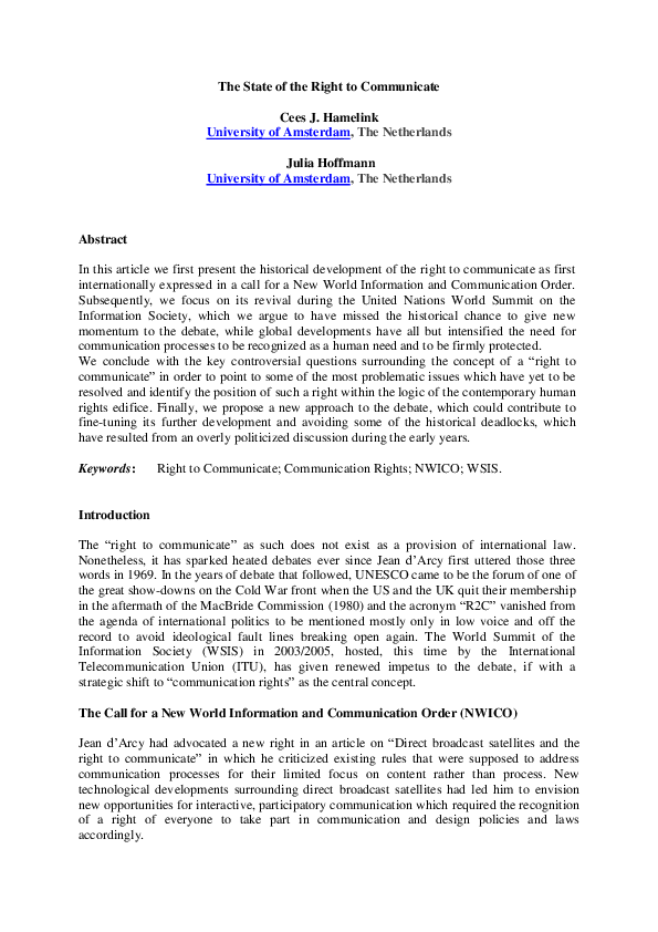 (PDF) The state of the right to communicate