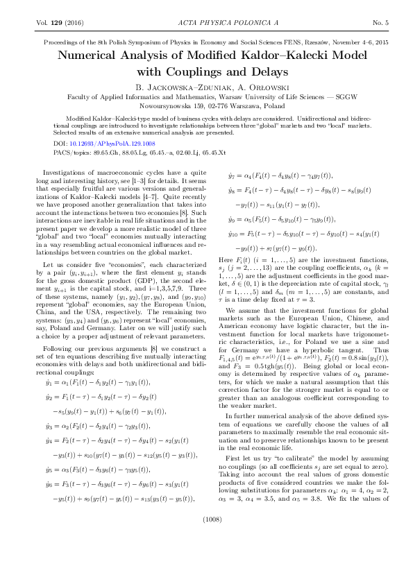 (PDF) Numerical Analysis of Modified Kaldor-Kalecki Model with ...