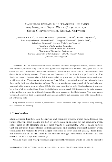 (PDF) Classifiers ensemble of transfer learning for improved drill wear classification using ...
