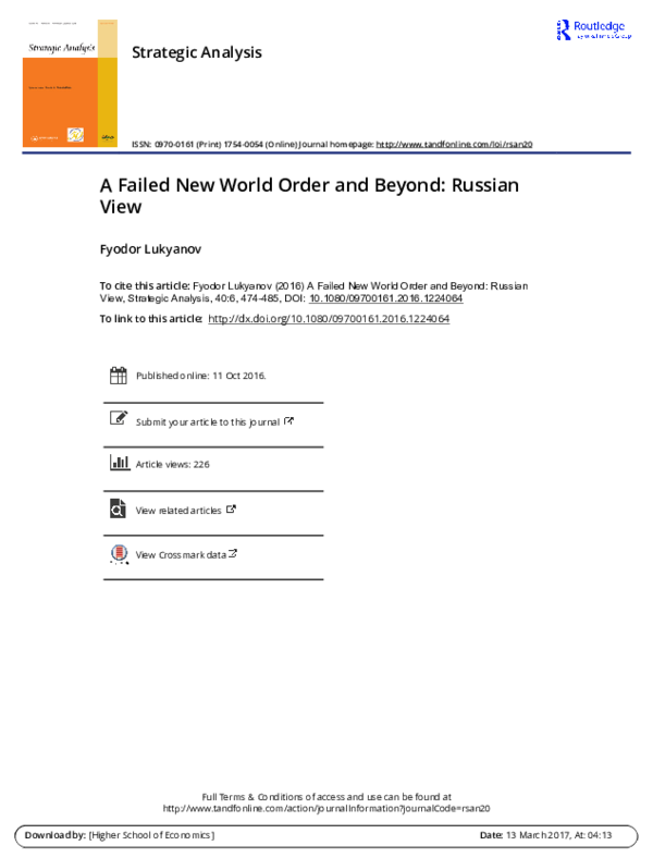 (PDF) A Failed New World Order and Beyond: Russian View