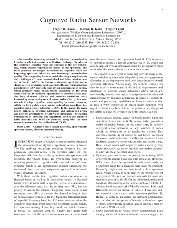 (PDF) Cognitive radio sensor networks