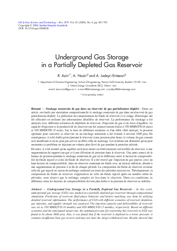 (PDF) Underground Gas Storage in a Partially Depleted Gas Reservoir