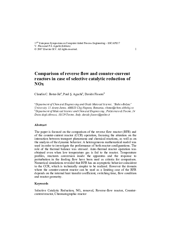 (PDF) Comparison of reverse flow and counter-current reactors in case ...