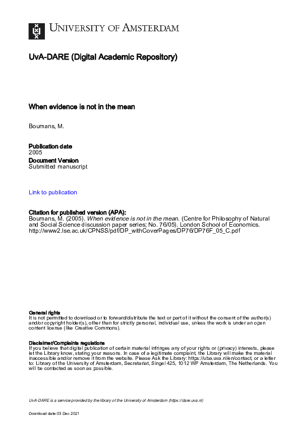 (PDF) When evidence is not in the mean | Marcel Boumans - Academia.edu