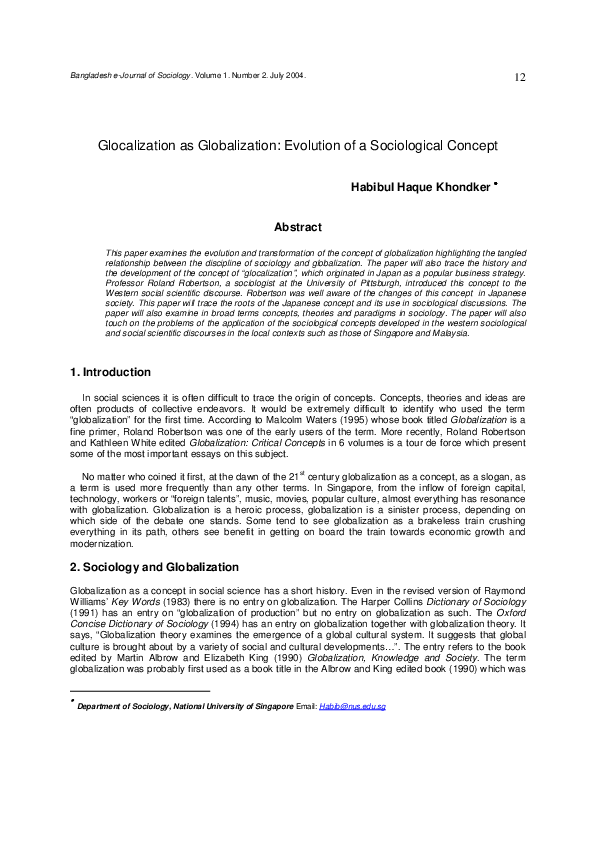 (PDF) Glocalization as globalization: Evolution of a sociological concept