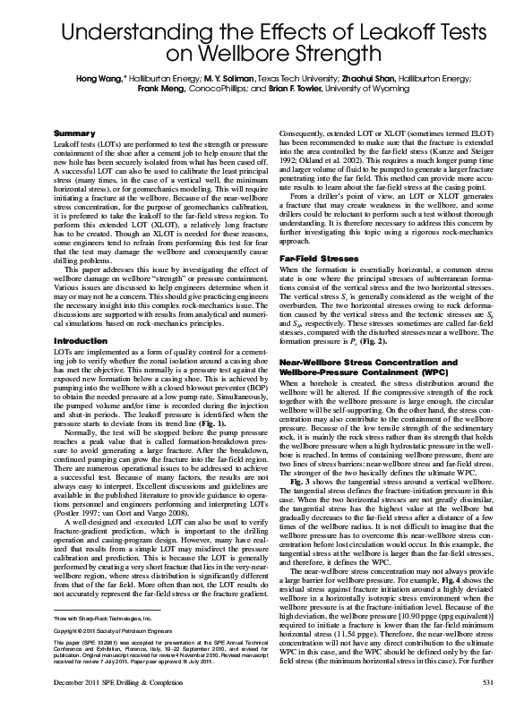(PDF) Understanding the Effects of Leakoff Tests on Wellbore Strength