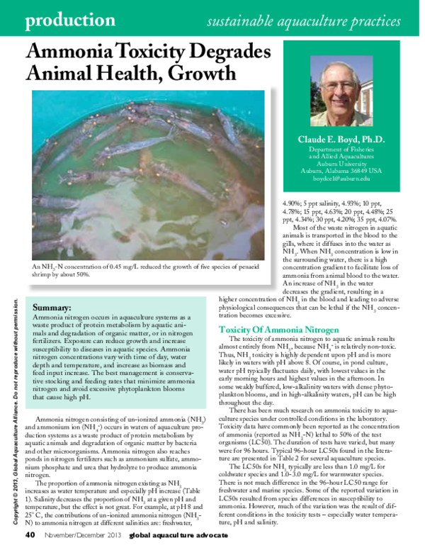 (PDF) Ammonia Toxicity Degrades Animal Health, Growth
