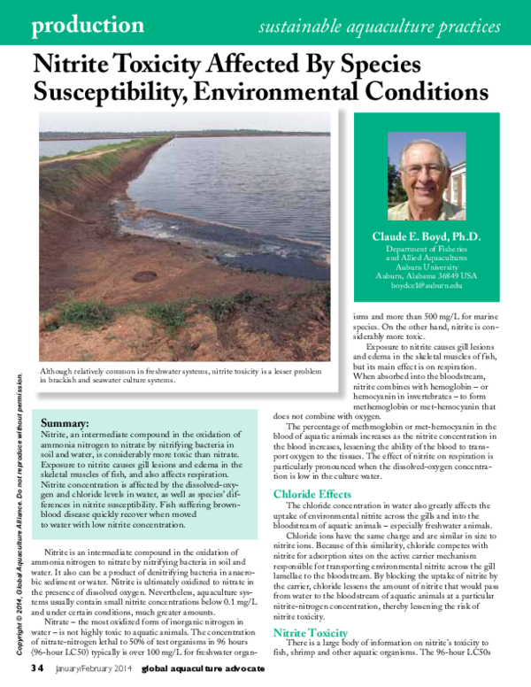 (PDF) Nitrite Toxicity Affected By Species Susceptibility ...