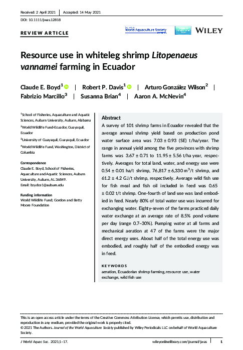 (PDF) Resource use in whiteleg shrimp Litopenaeus vannamei farming in Ecuador