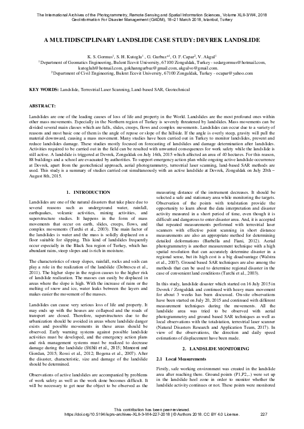 (PDF) A Multidisciplinary Landslide Case Study: Devrek Landslide