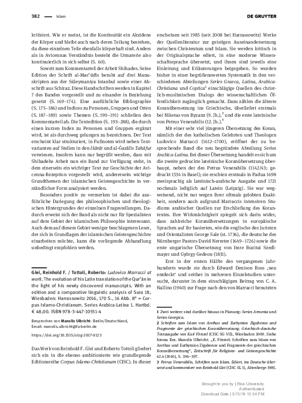 (PDF) Glei, Reinhold F. / Tottoli, Roberto: Ludovico Marracci at work ...