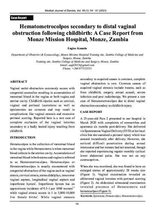 (PDF) Hematometrocolpos secondary to distal vaginal obstruction ...