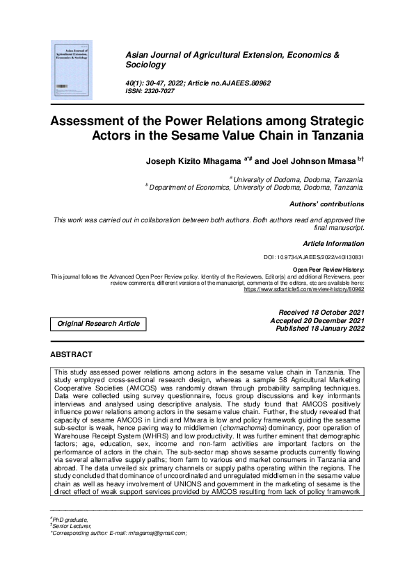 (PDF) Assessment of the Power Relations among Strategic Actors in the ...