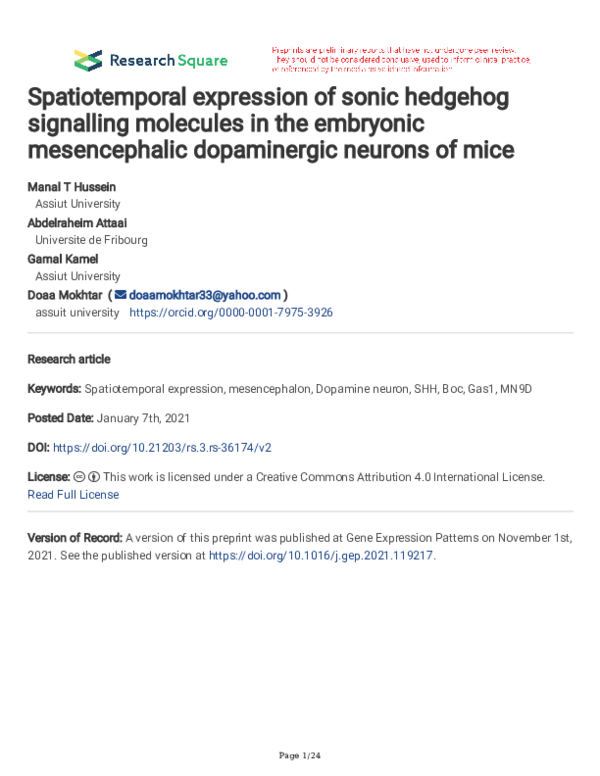 (PDF) Spatiotemporal expression of sonic hedgehog signalling molecules ...
