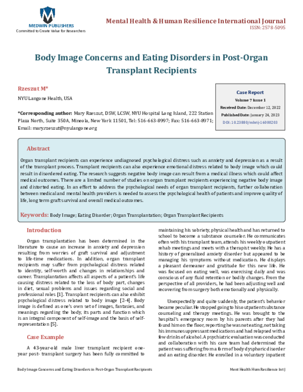 (PDF) Body Image Concerns and Eating Disorders in Post-Organ Transplant ...