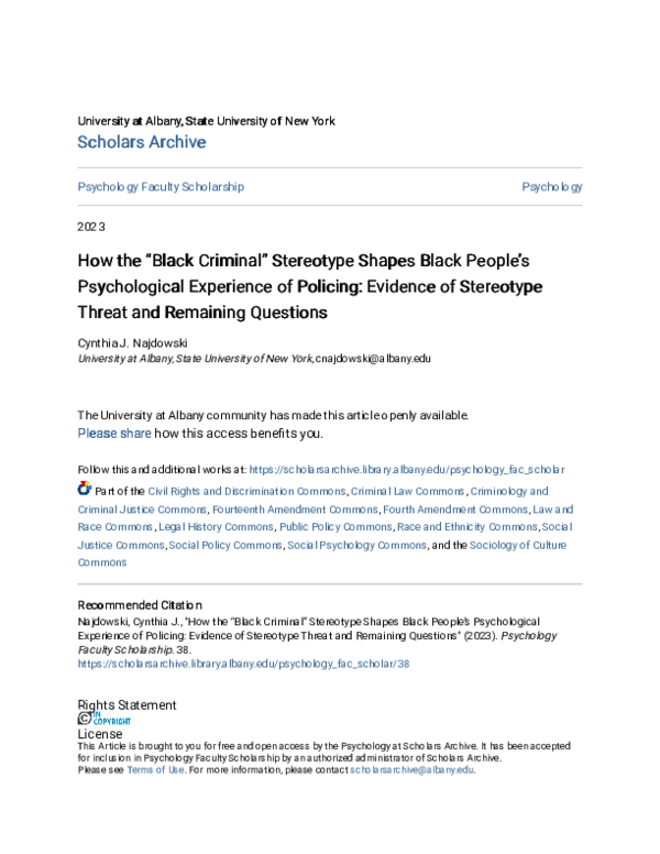(PDF) How the “Black criminal” stereotype shapes Black people’s ...