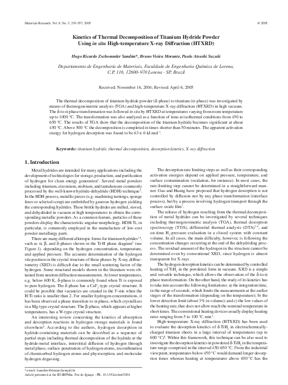 (PDF) Kinetics of thermal decomposition of titanium hydride powder ...