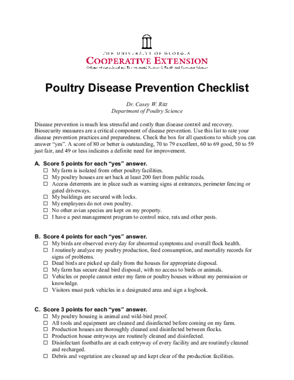 (PDF) Poultry disease prevention checklist