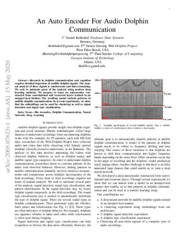 (PDF) An Auto Encoder For Audio Dolphin Communication
