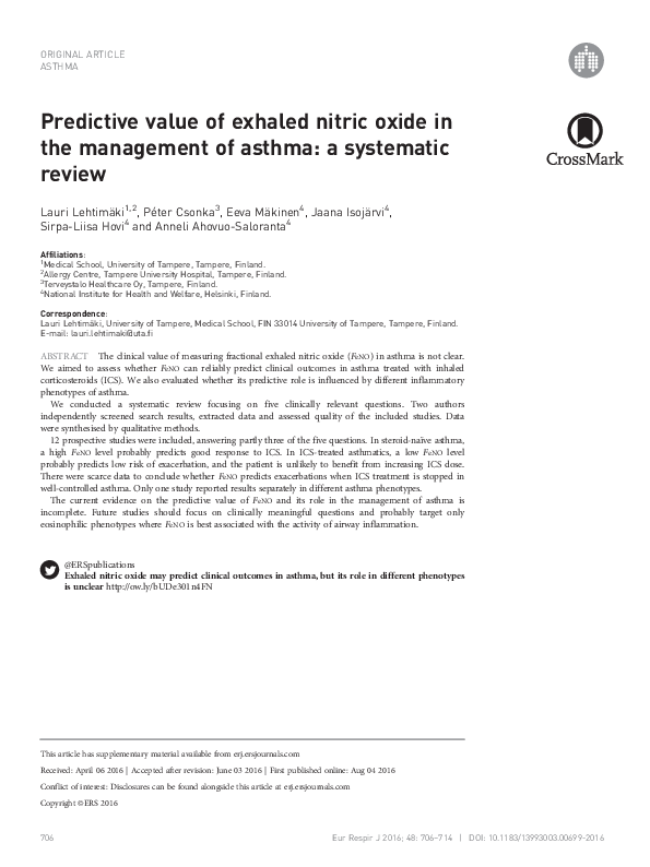 (PDF) Predictive value of exhaled nitric oxide in the management of ...