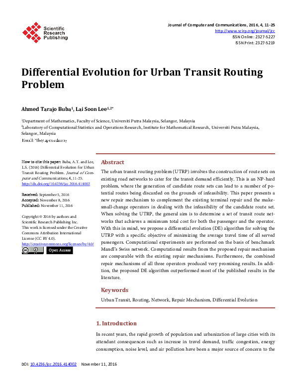 (PDF) Differential Evolution for Urban Transit Routing Problem