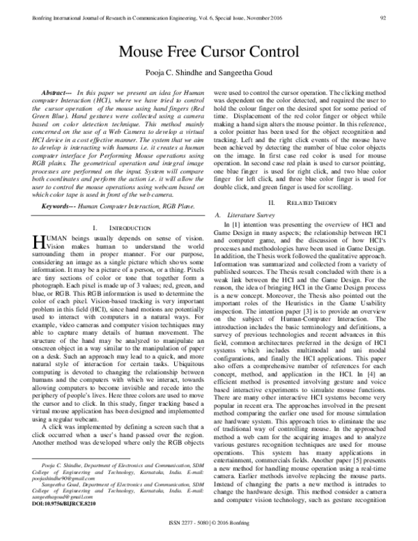 (PDF) Mouse Free Cursor Control