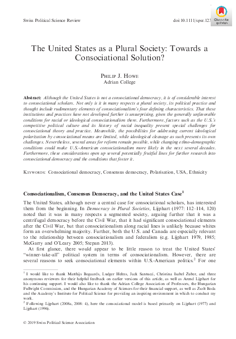 (PDF) The United States as a Plural Society: Towards a Consociational ...