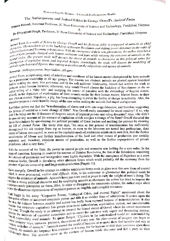 (PDF) The Anthropocene and Animal Ethics in George Orwell's Animal Farm