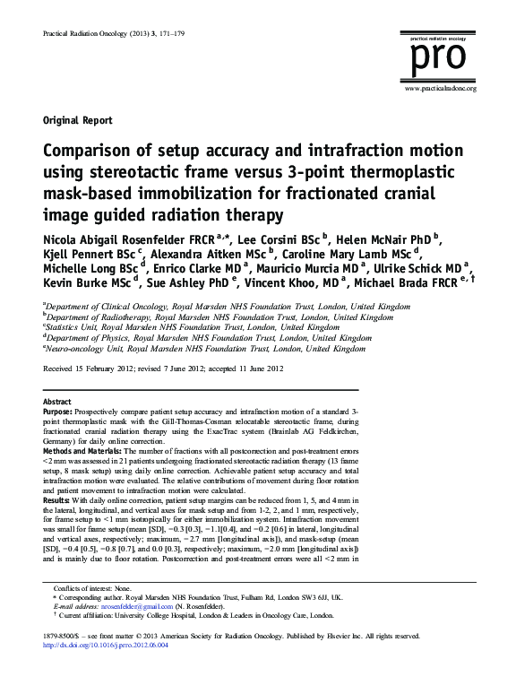 (PDF) Comparison of setup accuracy and intrafraction motion using ...