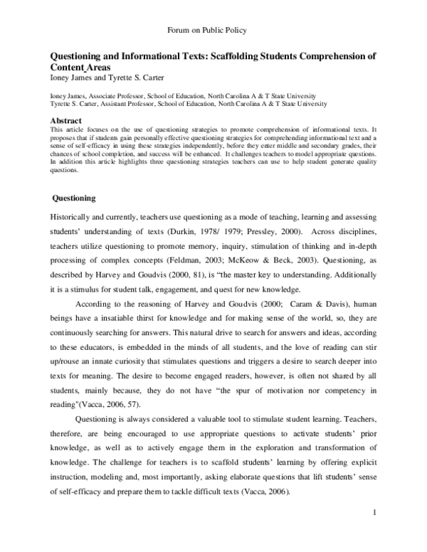(PDF) Questioning and Informational Texts: Scaffolding Students ...