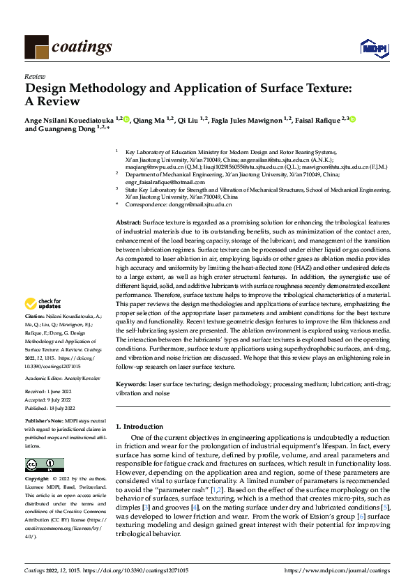 (PDF) Design Methodology and Application of Surface Texture: A Review