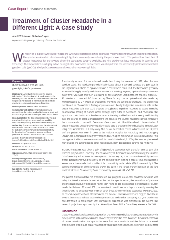(PDF) Treatment of Cluster Headache in a Different Light: A Case Study ...
