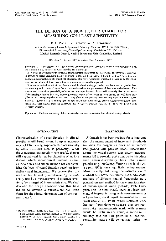 (PDF) The Design of a New Letter Chart for Measuring Contrast Sensitivity