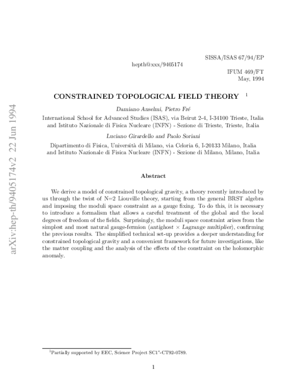 (PDF) Constrained topological field theory