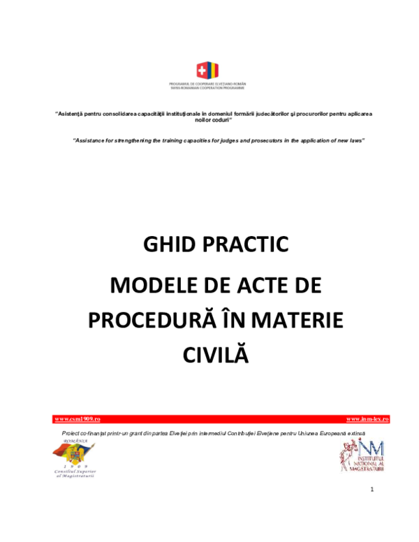 (PDF) GHID PRACTIC MODELE DE ACTE DE PROCEDURĂ ÎN MATERIE CIVILĂ