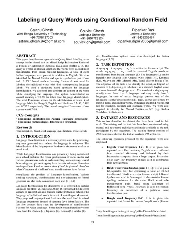 (PDF) Labeling of Query Words using Conditional Random Field
