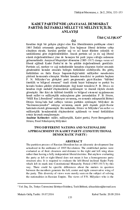 (PDF) KADET PARTİSİ’NDE (ANAYASAL DEMOKRAT PARTİSİ) İKİ FARKLI MİLLET ...