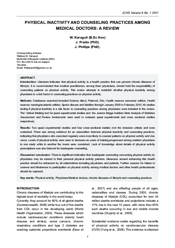 (PDF) Physical inactivity and counseling practices among medical ...