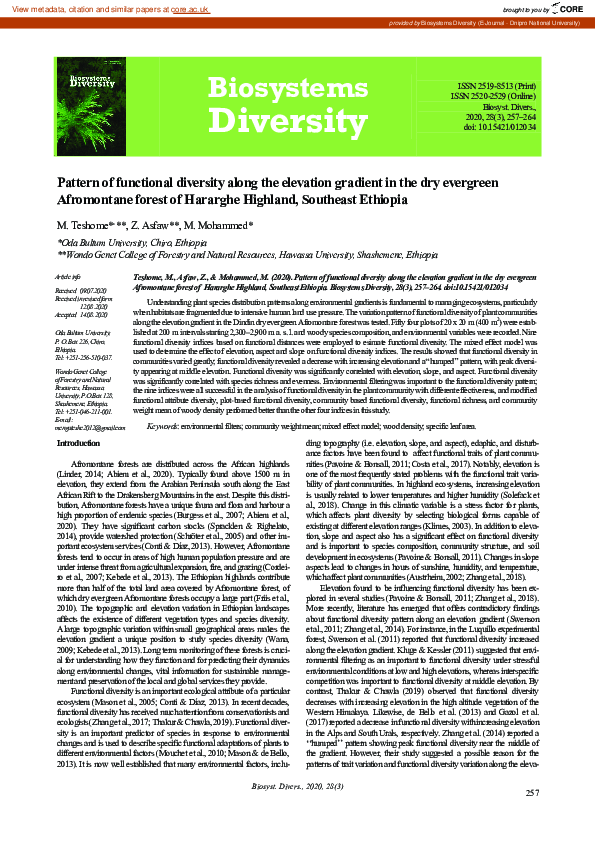 (PDF) Pattern of functional diversity along the elevation gradient in ...