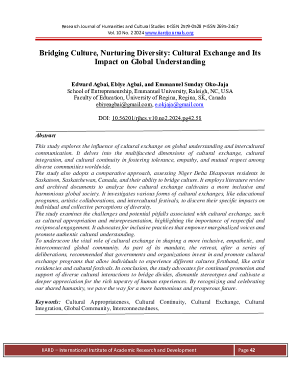 (PDF) Bridging Culture, Nurturing Diversity: Cultural Exchange and Its ...