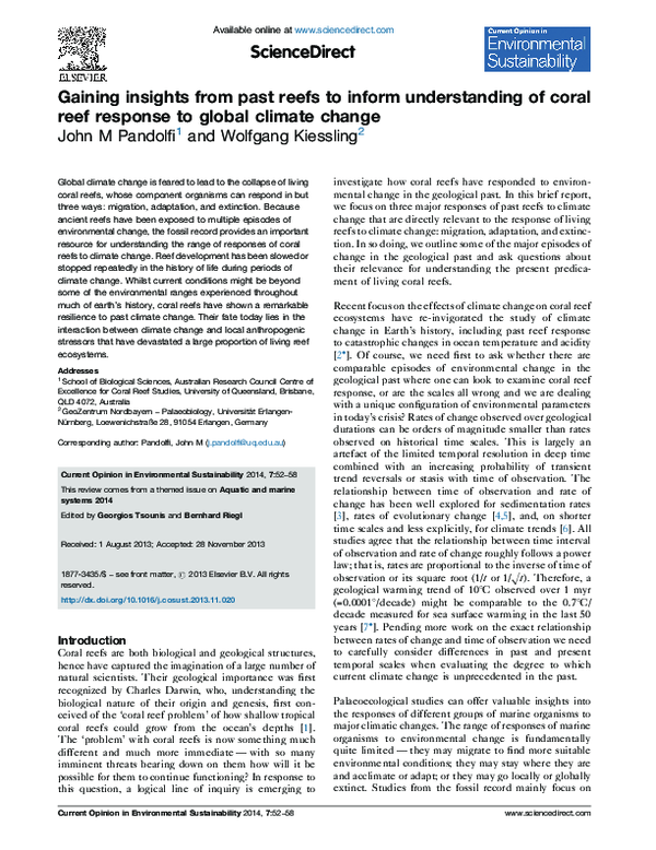 (PDF) Gaining insights from past reefs to inform understanding of coral ...